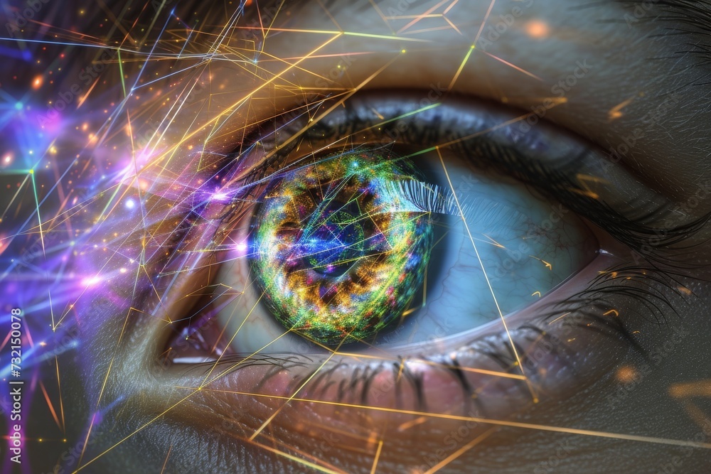 Human Cyborg AI Eye pupil anatomy. Eye conjunctivitis optic nerve lens ...