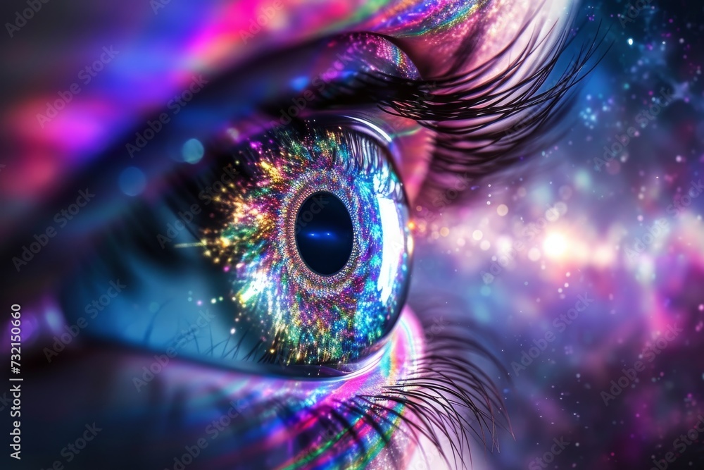 Human Cyborg AI Eye corneal surgery. Eye woman optic nerve lens scleral ...