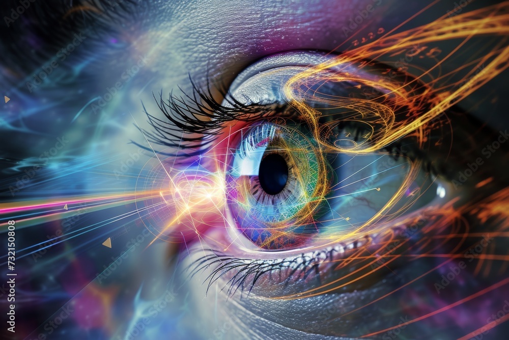 Human Cyborg AI Eye color perception. Eye papilledema optic nerve lens ...