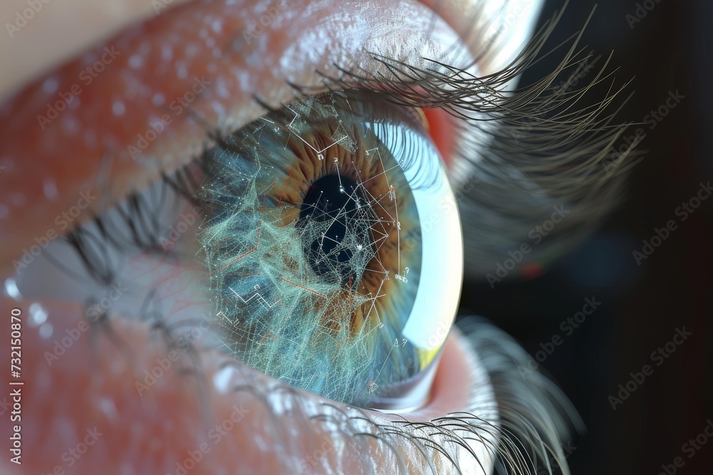 Human Cyborg AI Eye pink eye. Eye divergence optic nerve lens ...