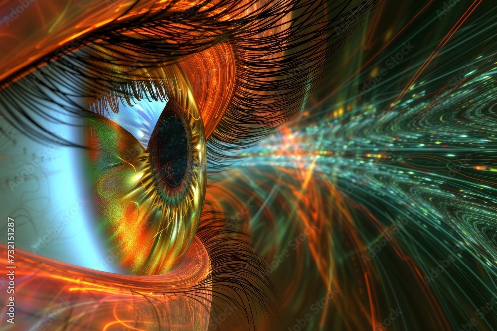 Human Cyborg AI Eye night. Eye myopia optic nerve lens color vision ...