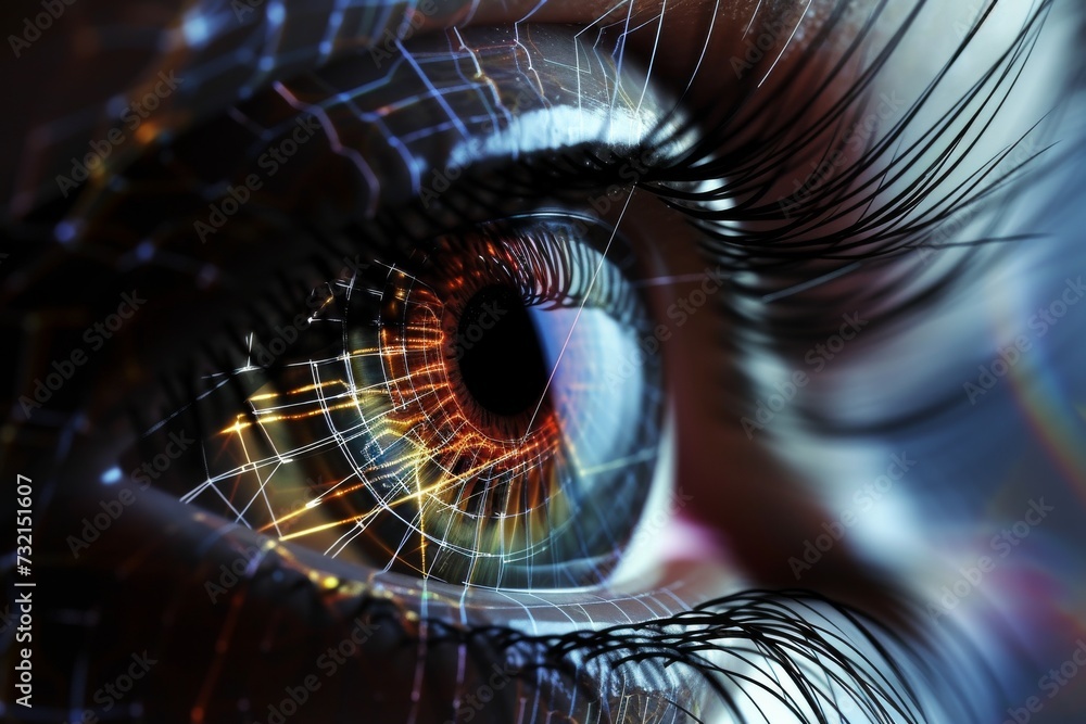 Human Cyborg AI Eye optic nerve meningioma. Eye color vision adaptation ...