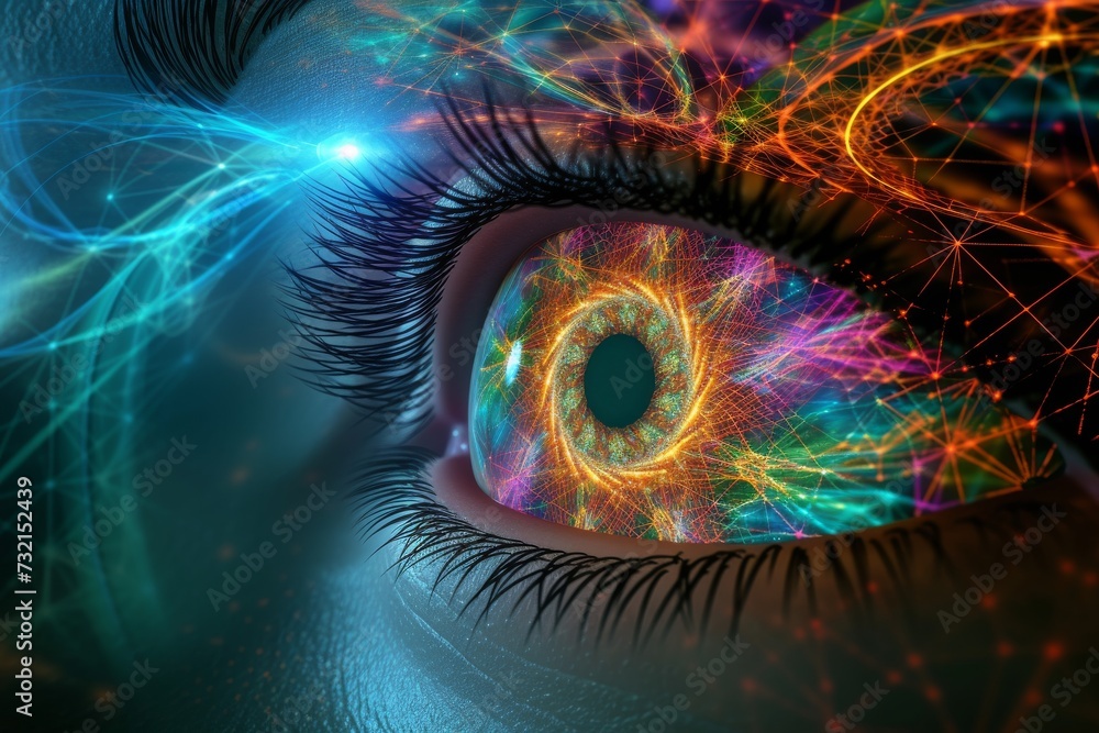 Human Cyborg AI Eye eyelids. Eye acquired ptosis optic nerve lens ...