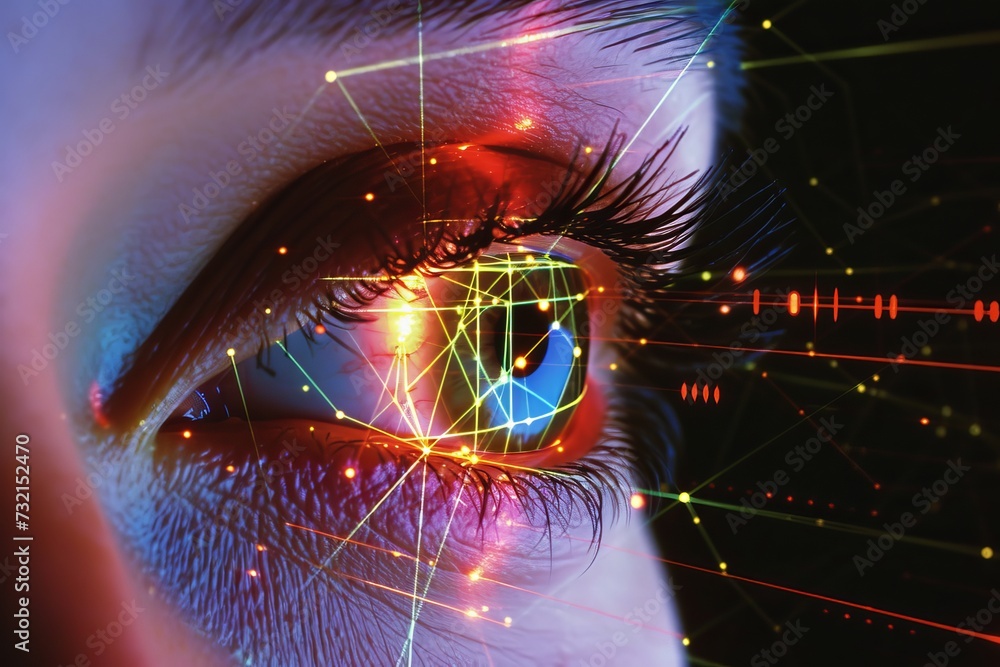 Human Cyborg AI Eye optic nerve decompression. Eye strabismus surgery ...