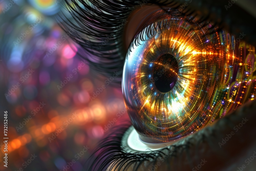 Human Cyborg AI Eye dichromacy. Eye pupil size measurement optic nerve ...