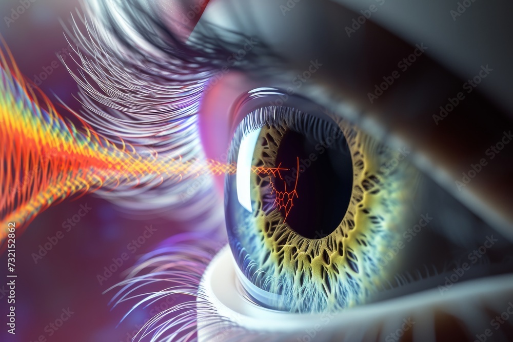 Human Cyborg AI Eye color vision deficiency lenses. Eye anterior ...