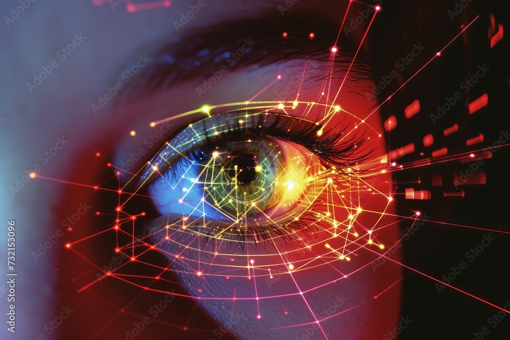 Human Cyborg AI Eye lens thickness. Eye ocular health optic nerve lens ...