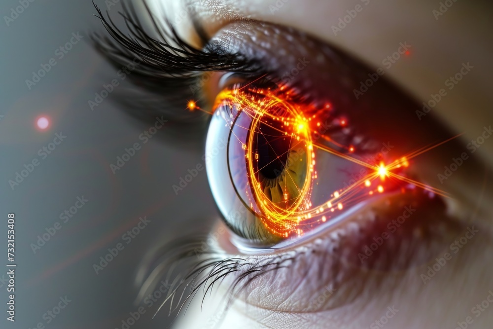 Human Cyborg AI Eye dalk. Eye hyperopia optic nerve lens color contrast ...