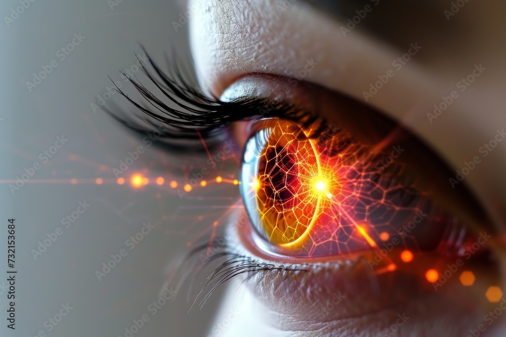 Human Cyborg AI Eye conjunctivitis. Eye vision quest optic nerve lens ...