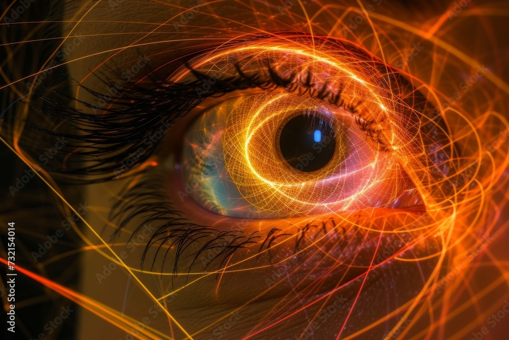 Human Cyborg AI Eye mydriasis. Eye lens related refractive errors optic ...