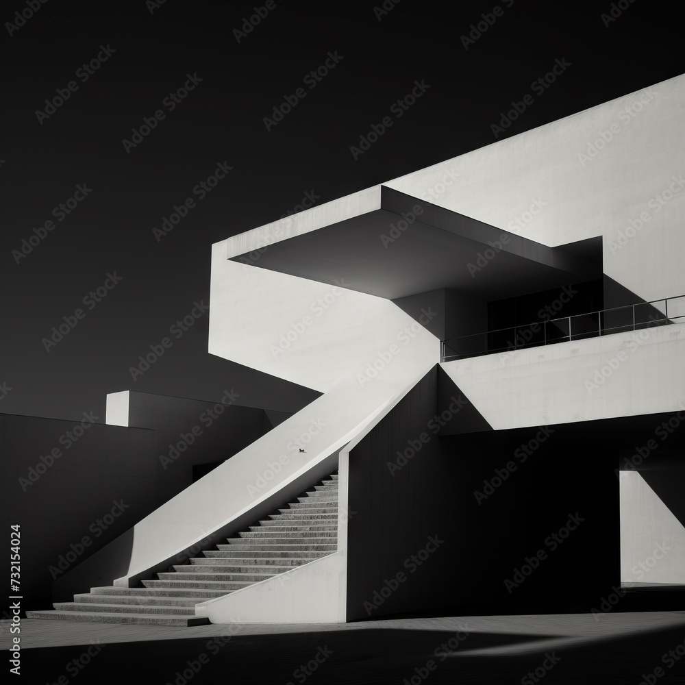 Outdoor monochrome Black-and-white art photograph of a modern building ...