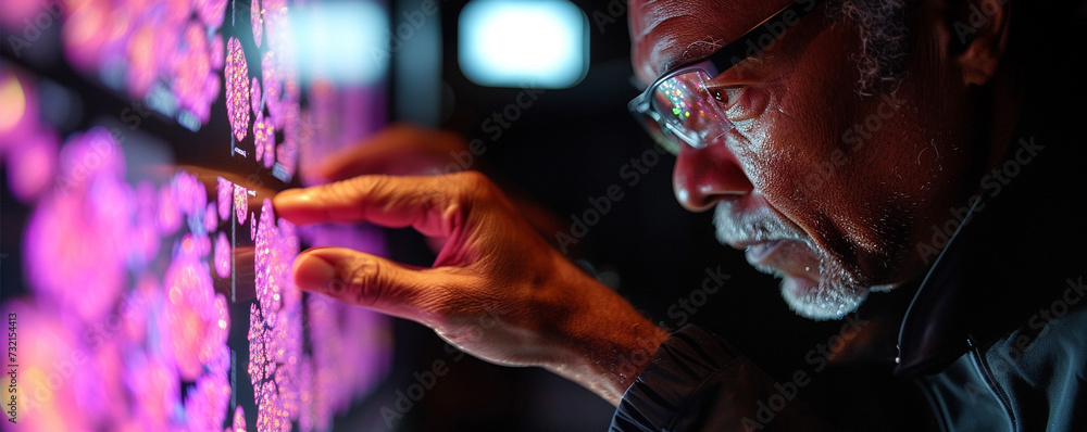 detailed image of a biomedical analyst reviewing a digital pathology ...