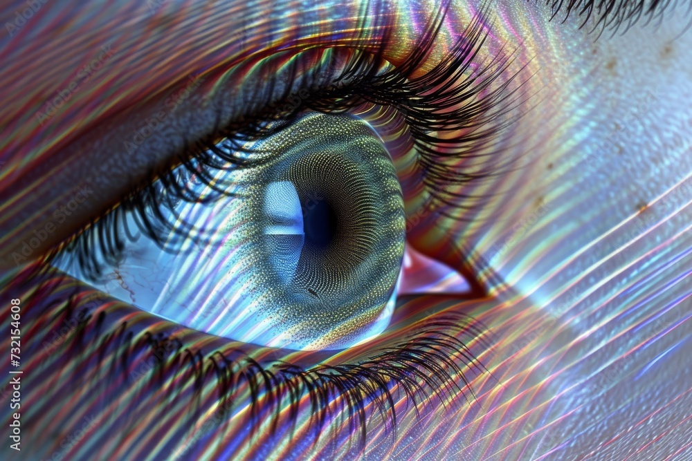 Human Cyborg AI Eye optic nerve sheath. Eye color blindness optic nerve ...