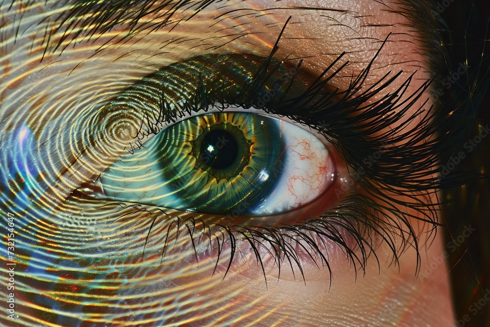 Human Cyborg AI Eye trochlear nerve. Eye fractal optic nerve lens upper ...