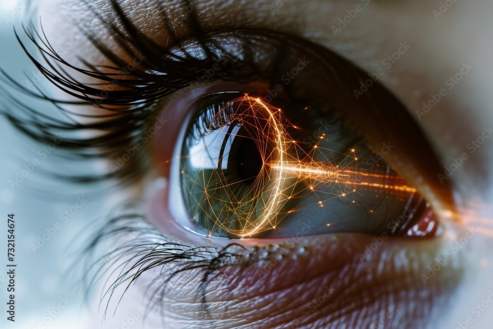 Human Cyborg AI Eye astigmatism correction. Eye pupilometer optic nerve ...