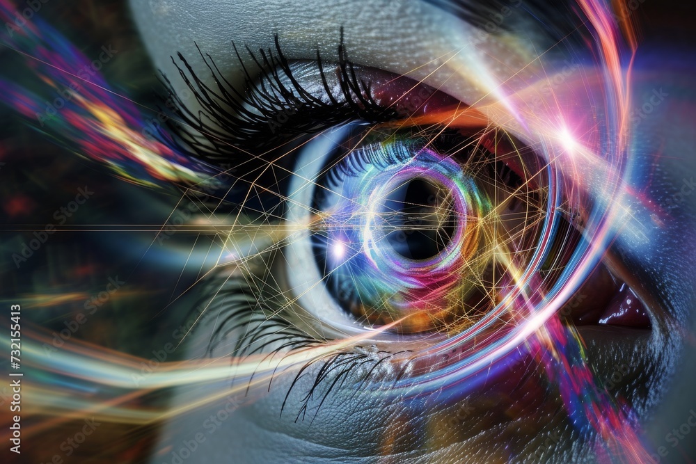 Human Cyborg AI Eye photorefractive keratectomy. Eye smile optic nerve ...