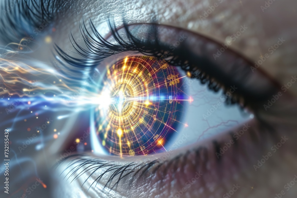 Human Cyborg AI Eye eyeball structure. Eye eyebrow optic nerve lens ...