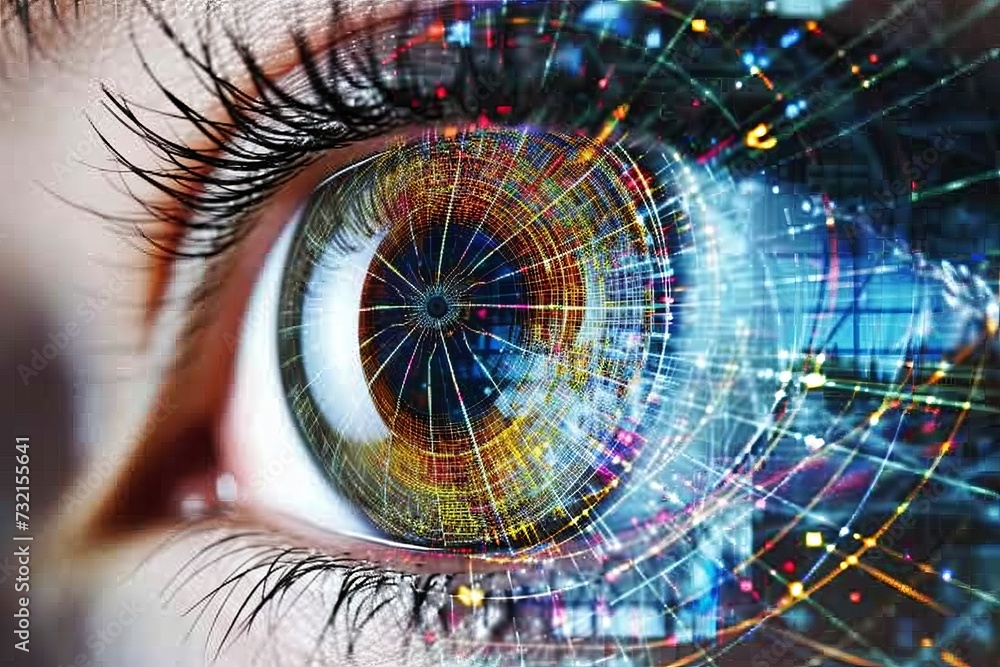 Human Cyborg AI Eye night blindness. Eye pupil dynamics optic nerve ...