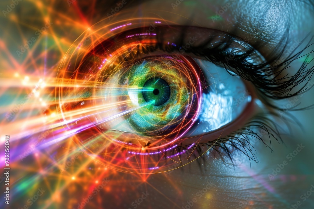 Human Cyborg AI Eye bipolar cell. Eye light optic nerve lens depth ...