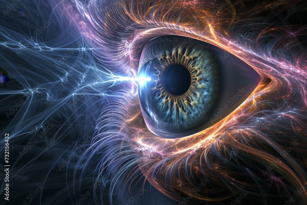 Human Cyborg AI Eye color vision deficiency simulation. Eye look optic ...