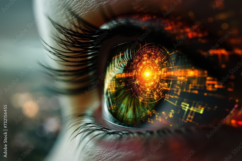 Human Cyborg AI Eye ciliary body. Eye optical optic nerve lens ...