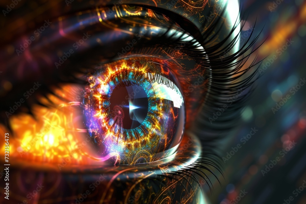 Human Cyborg AI Eye vitreous humor. Eye optic chiasm optic nerve lens ...