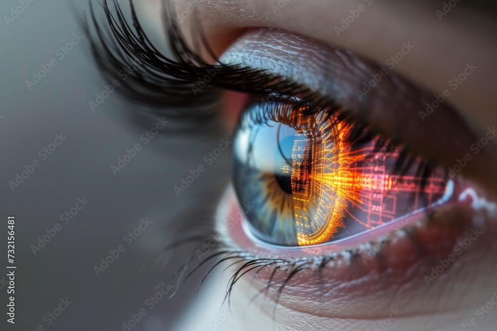 Human Cyborg AI Eye photopsia. Eye pterygium surgery optic nerve lens ...