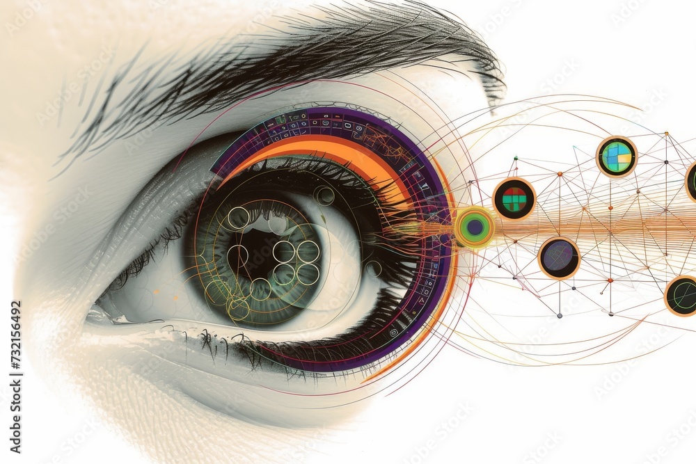 Human Cyborg AI Eye sight. Eye toric intraocular lens optic nerve lens ...