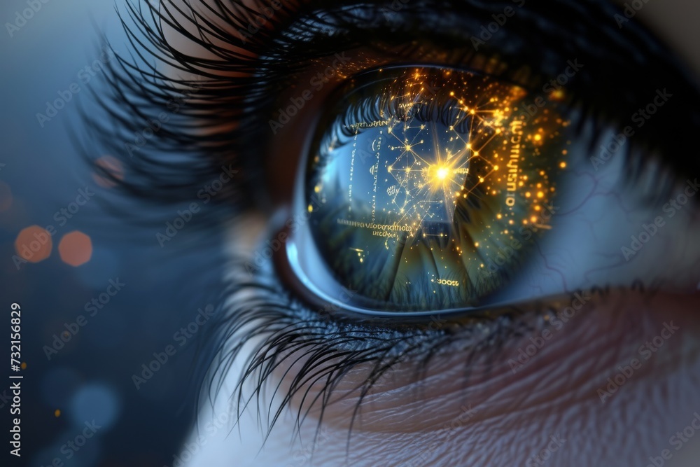 Human Cyborg AI Eye stye. Eye color discrimination optic nerve lens ...