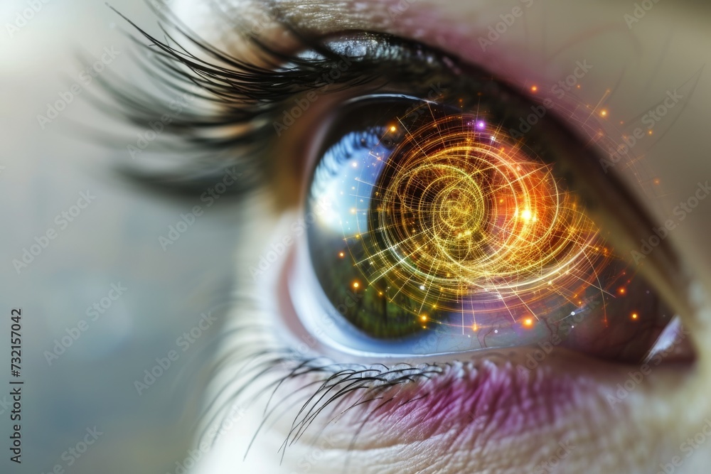 Human Cyborg AI Eye illustration face. Eye posterior chamber optic ...