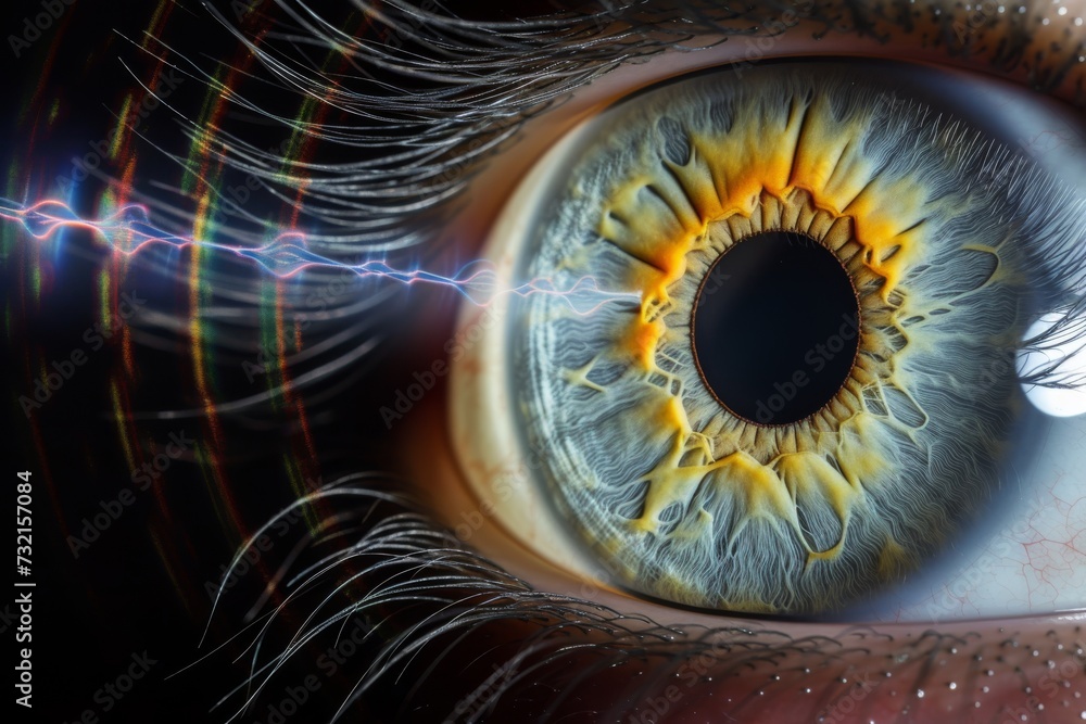 Human Cyborg AI Eye eye. Eye iris color optic nerve lens visionary ...