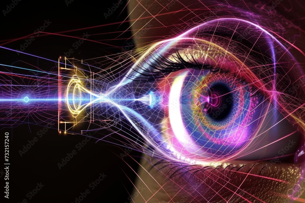 Human Cyborg AI Eye optic nerve tumors. Eye focal length optic nerve ...