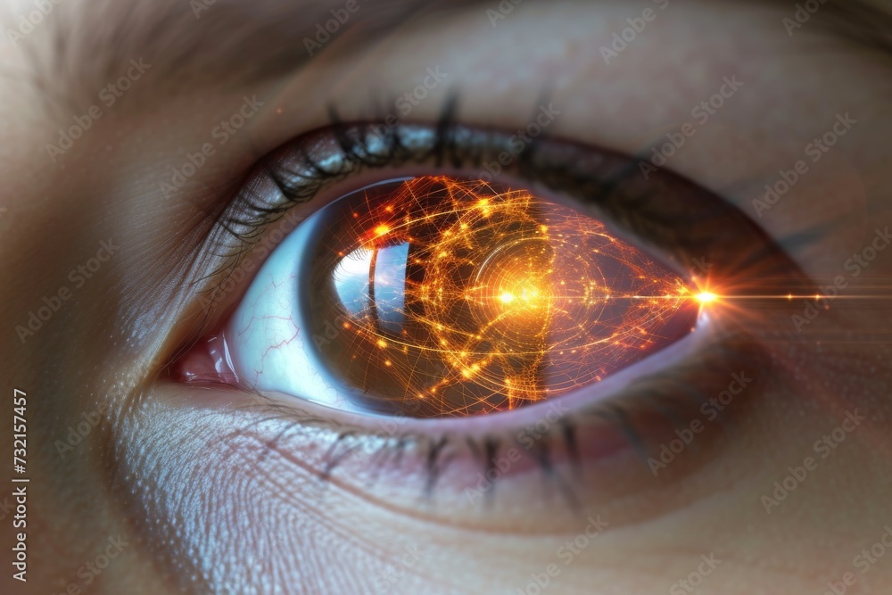 Human Cyborg AI Eye globe. Eye color vision experiment optic nerve lens ...