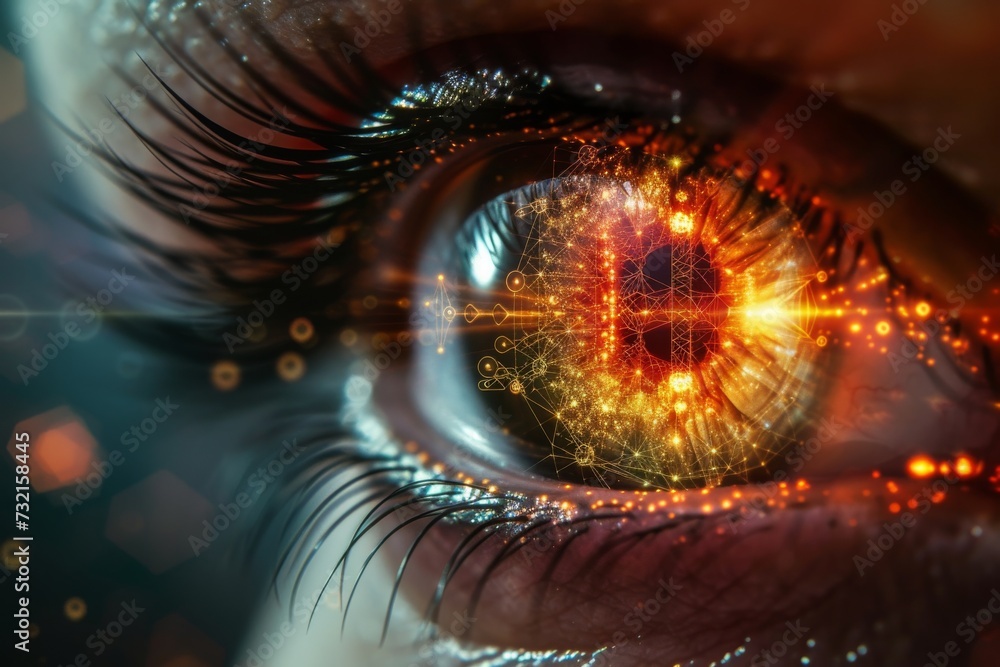 Human Cyborg AI Eye visionary leadership. Eye eyelid movement optic ...