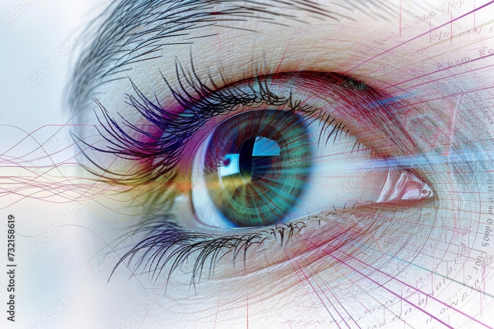 Human Cyborg AI Eye Intraocular pressure lowering eye drop. Eye seeing ...