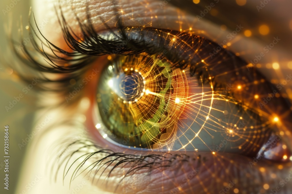 Human Cyborg AI Eye perspective. Eye ocular melanoma optic nerve lens ...