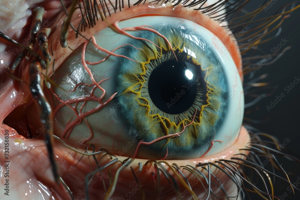 Human Cyborg AI Eye interpretation. Eye glaucoma optic nerve lens ...