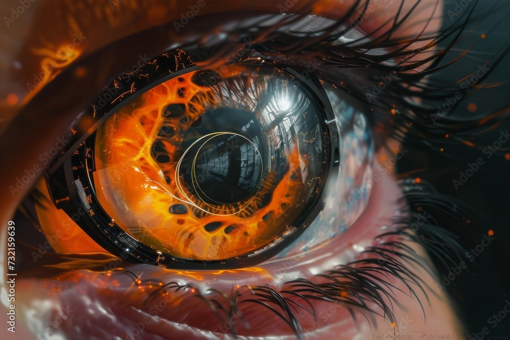Human Cyborg AI Eye intraocular lens. Eye glaucoma optic nerve lens ...
