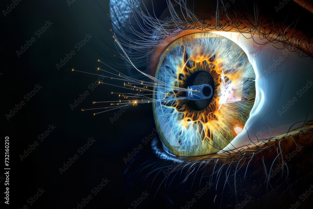 Human Cyborg AI Eye texture. Eye optic chiasm optic nerve lens ...