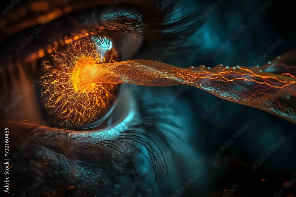 Human Cyborg AI Eye pterygium. Eye science optic nerve lens ...