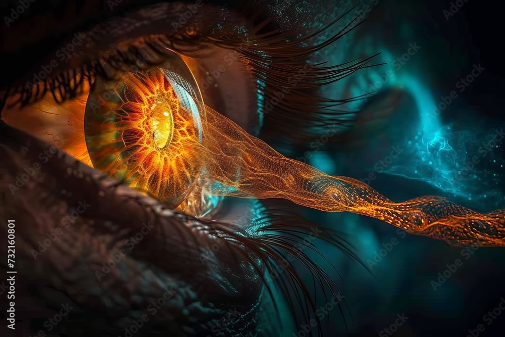 Human Cyborg AI Eye optic nerve function. Eye sight optic nerve lens ...