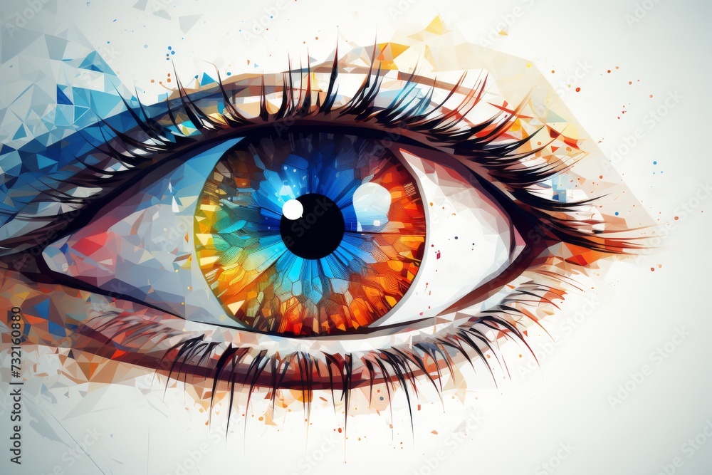 Human Cyborg AI Eye eyelid spasms. Eye blue optic nerve lens cone cells ...