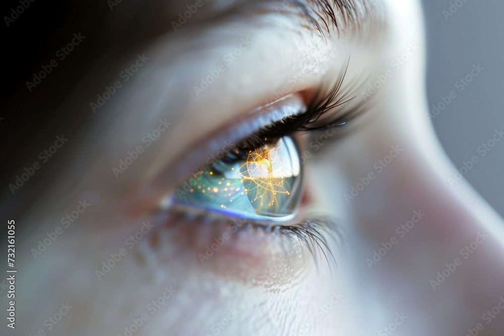 Human Cyborg AI Eye papillitis. Eye scope optic nerve lens ...