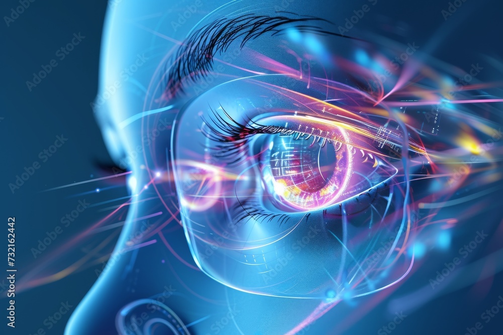 Human Cyborg AI Eye ectropion. Eye upper eyelid optic nerve lens ...