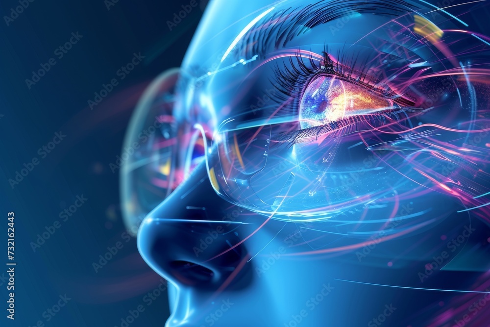 Human Cyborg AI Eye light. Eye vision optic nerve lens optic disc ...