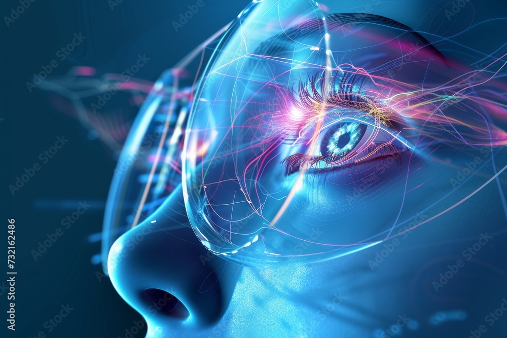 Human Cyborg AI Eye conjunctiva. Eye eyesight optic nerve lens eyelid ...