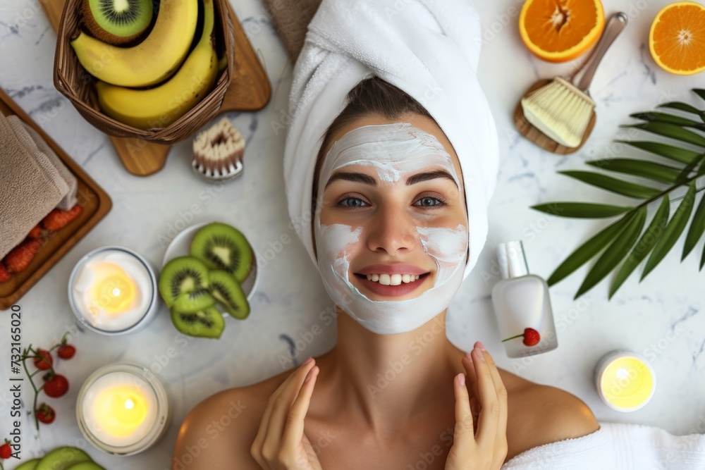 Skincare Model community wellness. Beautiful Woman uses face cream ...