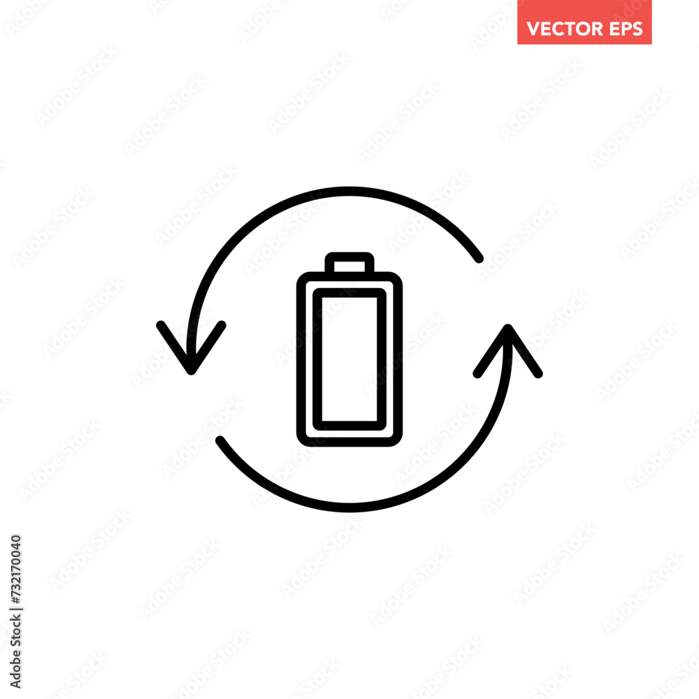 Black single recharge battery line icon, simple sustainable charging ...
