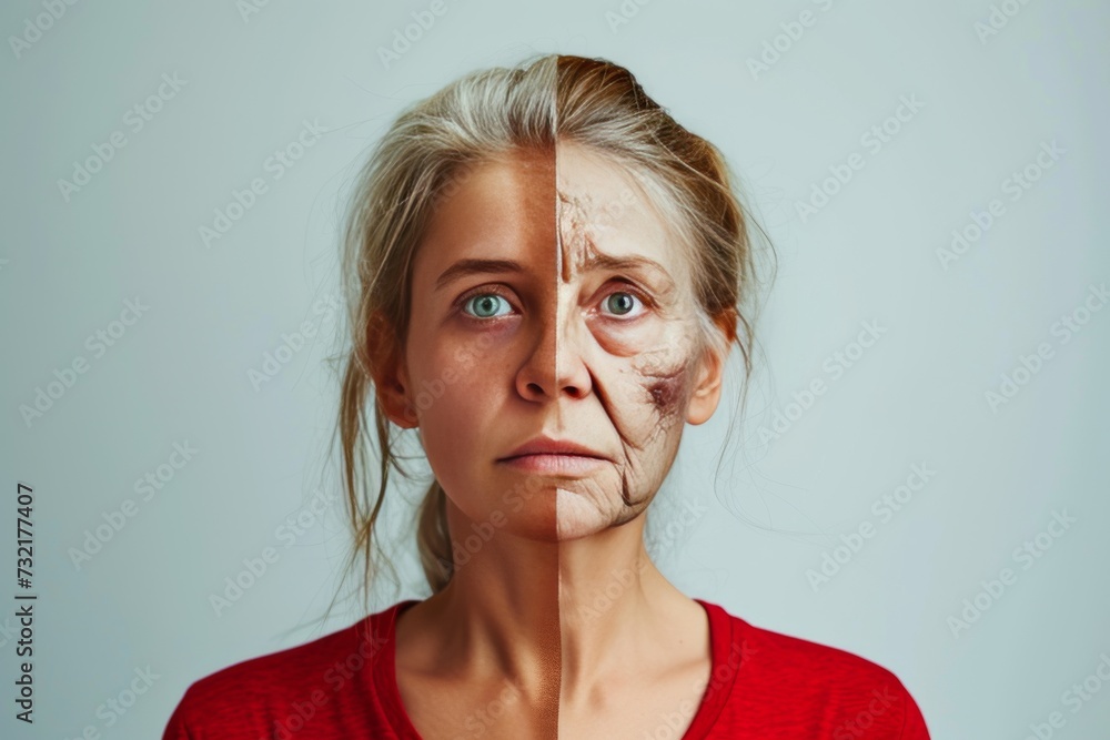 Aging marine minerals serum. Comparison young to old woman aging ...