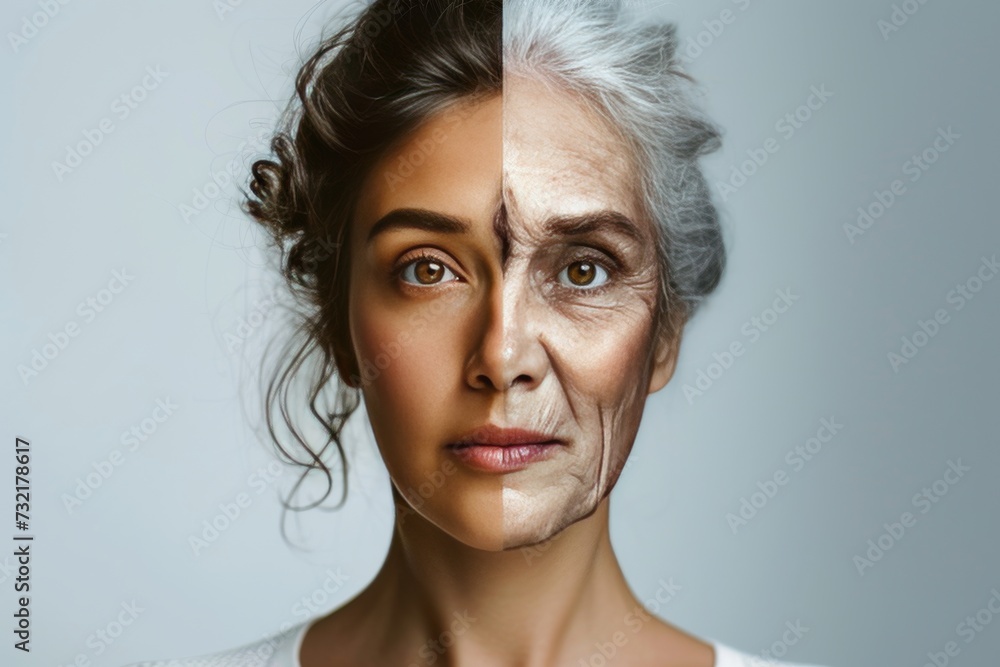 Aging falls prevention. Comparison young to old woman skin regeneration ...